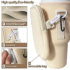 Water Bottle Carrier Bag with removable Water Bottle Pouch, Compatible with Stanley 30/40oz Tumbler with Handle, Water Bottle Holder with Adjustable Shoulder Strap & removable Water Bottle Pouch