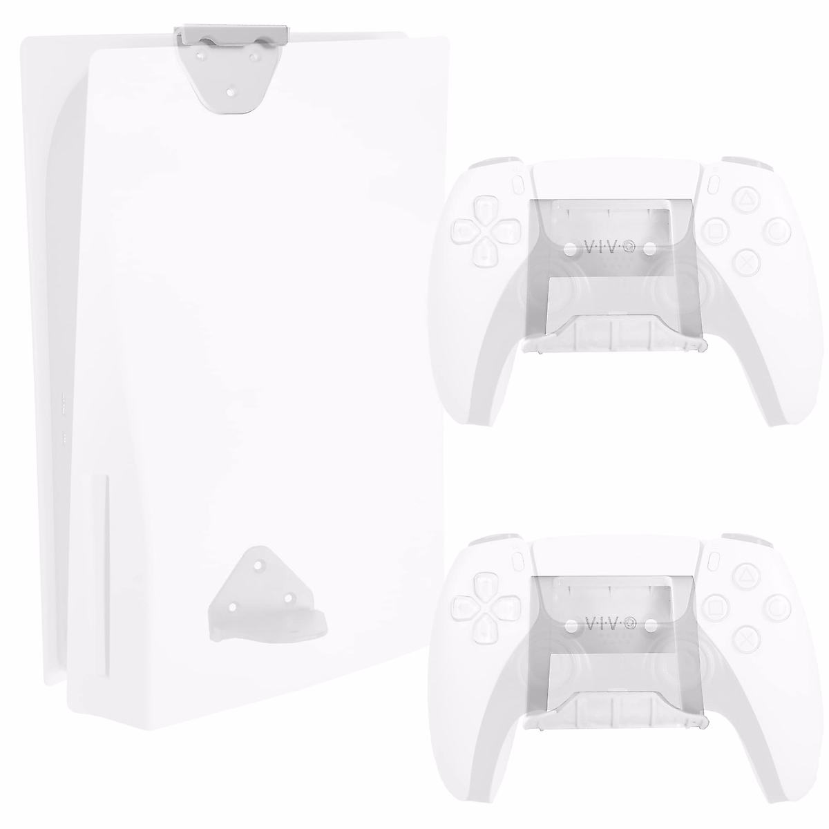 VIVO 2-in-1 Wall and Under Desk Mount Bracket Designed for PS5 and PS5 Slim Gaming Console, PlayStation 5 Standard and Digital Edition, Vertical Wall Display, 2 Controller Mounts, White, MOUNT-PS5CW