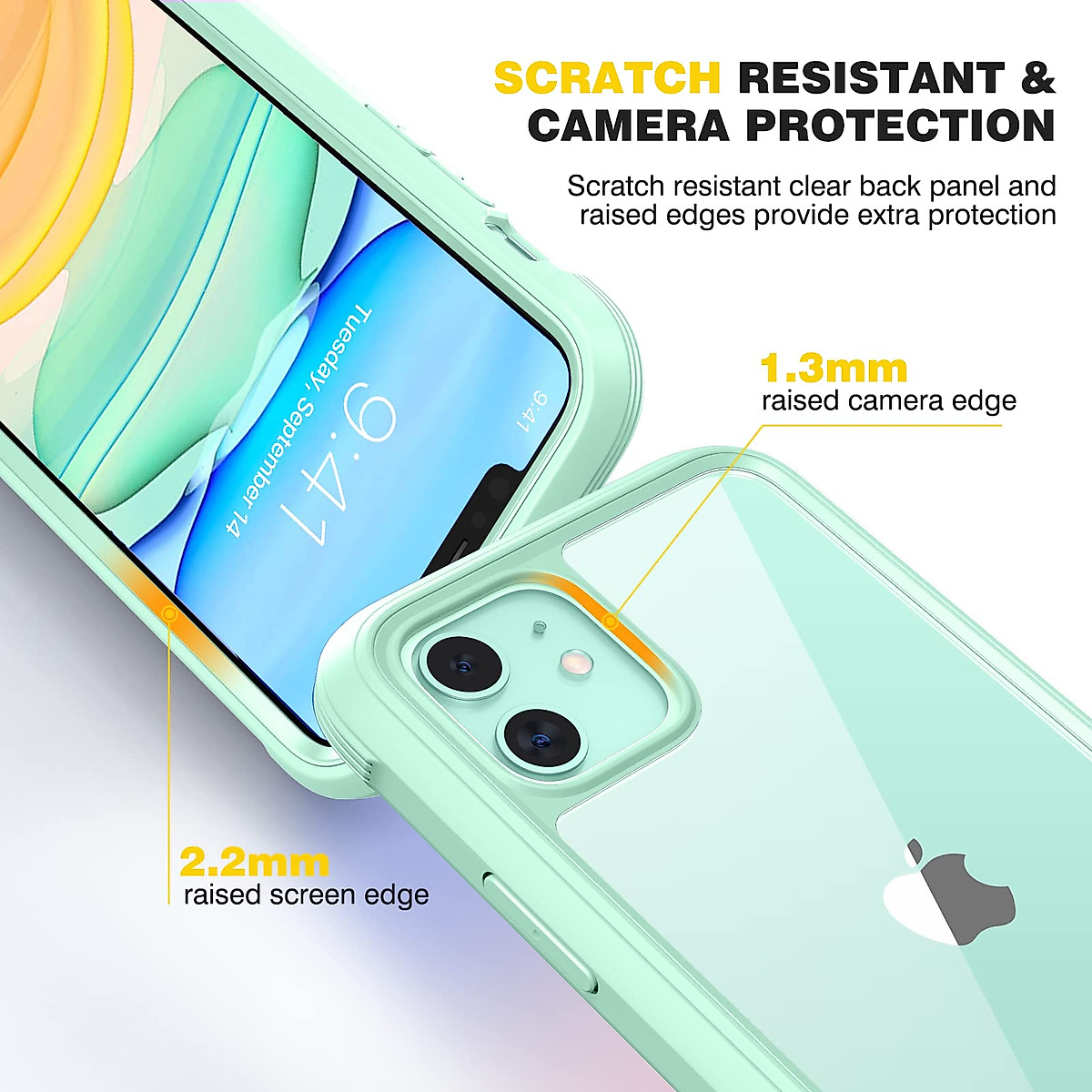 Diaclara Compatible with iPhone 11 Case, Full Body Rugged Case with Built-in Touch Sensitive Anti-Scratch Screen Protector, Soft TPU Bumper Case Clear Compatible with iPhone 11 6.1" (Pistachio Green)