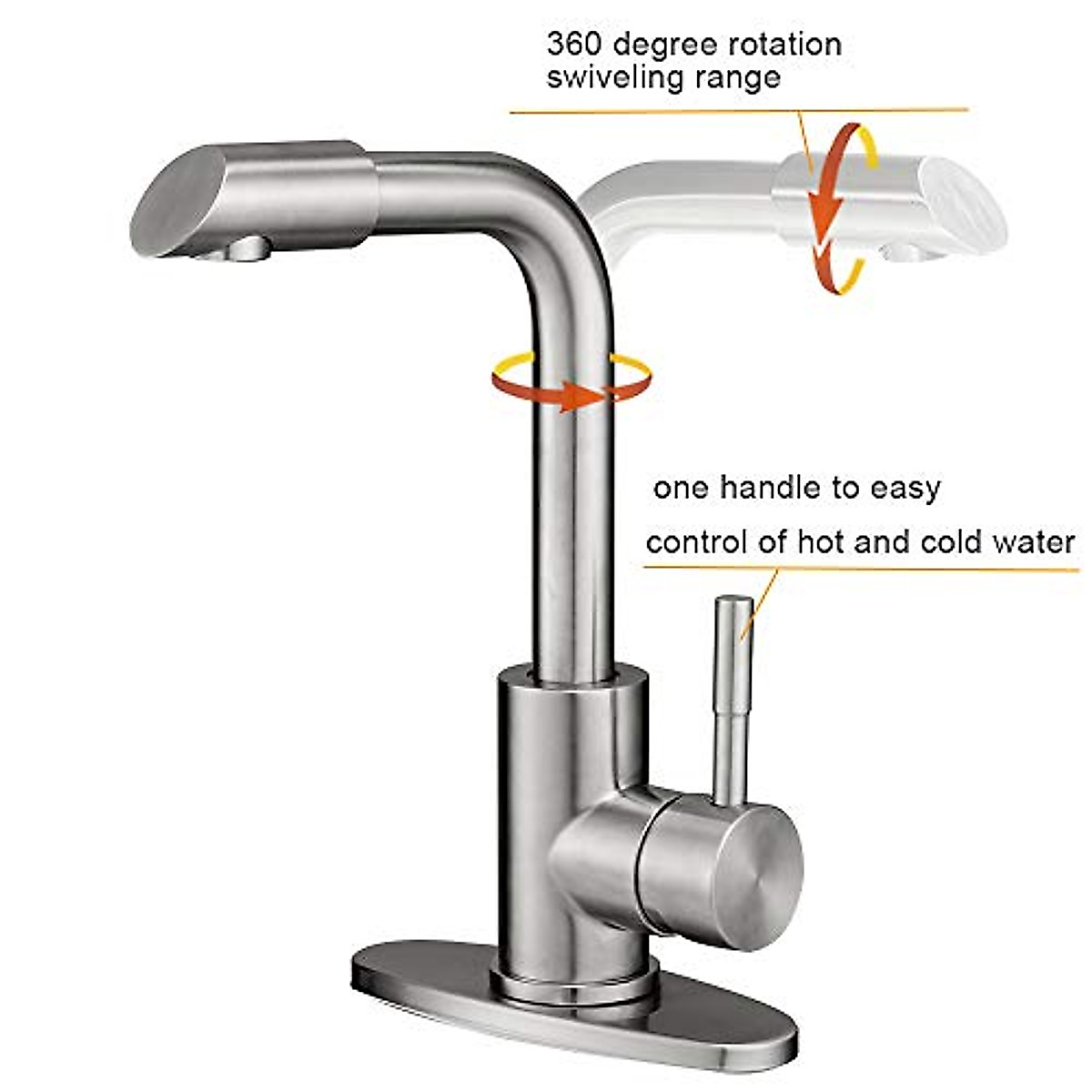 Hoimpro 360° Rotate Spout Single Handle Wet Bar Sink Faucet,Single Hole Bathroom Lavatory Faucet,Rv Small Bathroom Sink Faucet,Bar Vanity Faucet, Stainless Steel/Brushed Nickel (1 Or 3 Hole)