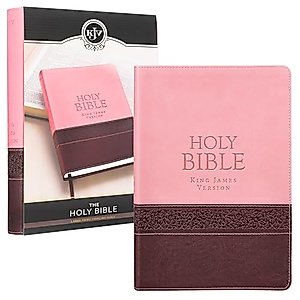 KJV Holy Bible, Thinline Large Print Faux Leather Red Letter Edition Ribbon Marker, King James Version, Pink/Brown (KJV Thinline LP Editions)
