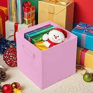 PowerKing Collapsible Storage Cubes with Handles, Fabric Foldable Bins for Closet Shelves, Durable Organization Storage Bins, 10.5'' x 11'' x 10.5'', 2 Pack, Pink