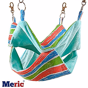 Meric Ferret Hammock, Cotton Sleeping Nest for Small Animals, Pet Cage Swinging Bed and Nap Sack, Warm Cashmere Inner Lining for Winter, Durable Canvas Mat, with Rings and Spring Hooks