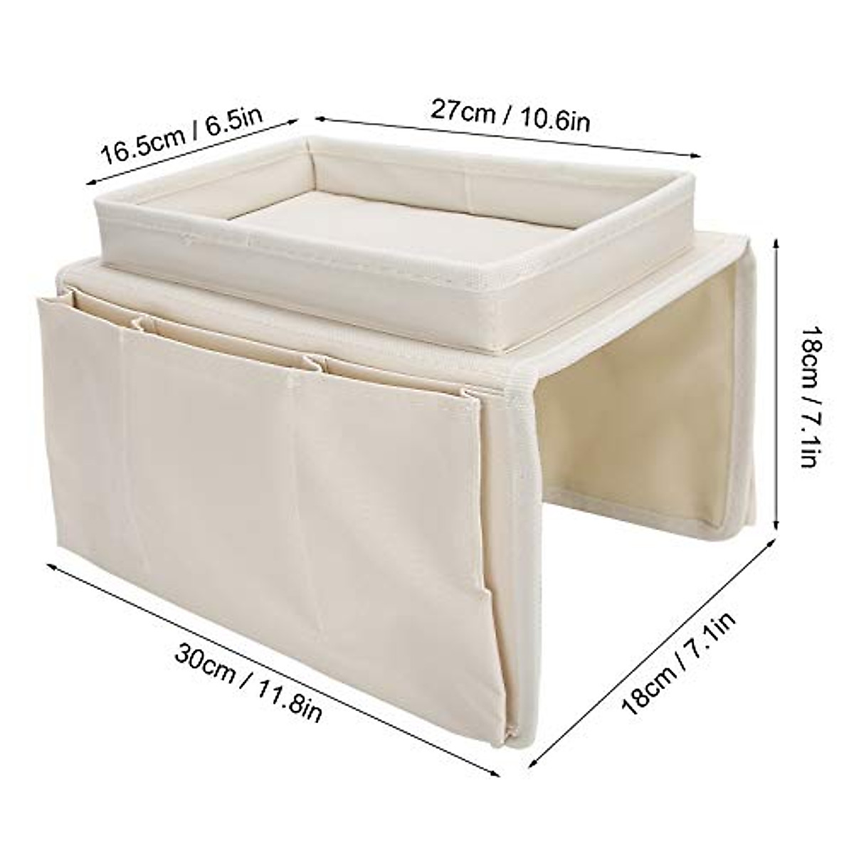Yuecoom Sofa Storage Bag, 4 Pockets TV Remote Control Organizer Sofa Armrest Armchair Couch Bag with Cup Holder Tray(Beige)