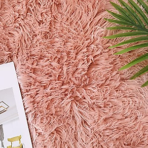 COZYLOOM Faux Fur Rug, Luxury Soft Faux Sheepskin Rug, 2x3 FT Pink Furry Rug Chair Couch Cover Seat Pad for Bedroom Bedside Living Room, Kids Room or Nursery, Floor Sofa Decor
