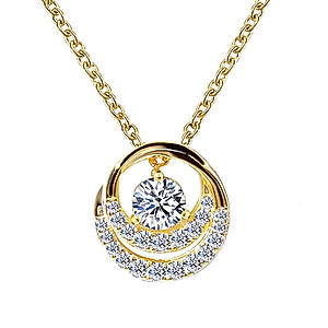 TIANYU GEMS 0.5 Ct Moissanite Necklace For Women S925 Sterling Silver Yellow Gold Plated Circle Pendant Necklace GRA Certificate DF VVS Color Moissanite Jewelry Chain 16+2 In