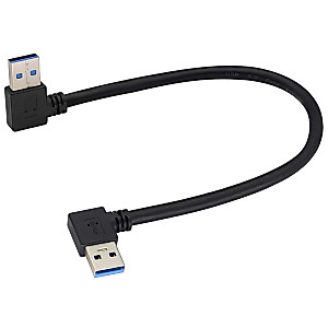 AAOTOKK 90 Degree USB 3.0 A Extension Cable Left & Right Angle USB 3.0 Type A Male to Male Charging and Data Transfer Cable for Hard Drive,Printers,Cameras,Mouse,Laptop Cooler(0.3M/1ft-Black)