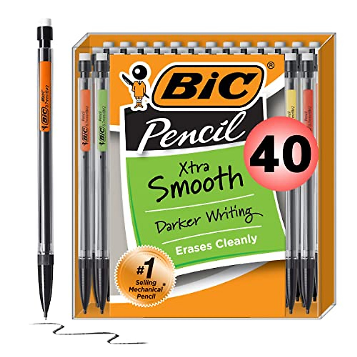 BIC Xtra-Smooth Mechanical Pencils With Erasers, Medium Point (0.7mm), Bulk Mechanical Pencils for School or Office Supplies, 40 Count (Pack of 1)