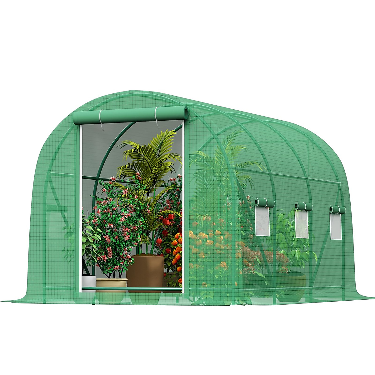 Walk-in Tunnel Greenhouse，Portable Plant Hot Housewith Dual Zippered Screen Doors & 6 Screen Windows Heavy Duty Plastic Plant Warm House with Reinforced Frame (10x10x6.6 FT)
