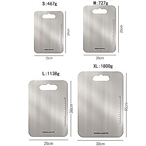 DELILONG This stainless steel cutting board is perfect for cutting cheese, chopping vegetables, and slicing pizza. It's also great for camping trips.
