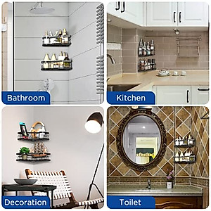 JOMOQ Shower Caddy, 2 Pack Corner Shower Caddy, Adhesive Shower Organizer,Rustproof Stainless Steel No Drilling Shower Shelf for Bathroom and kitchen Storage, Matte Black