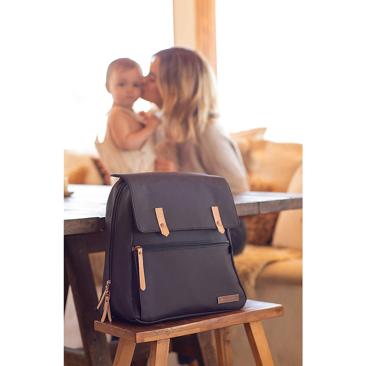 Petunia Pickle Bottom Meta Backpack, Diaper Bag for Parents, Comfortable, Spacious, Sleek, On-The-Go Moms and Dads, Black Matte Canvas