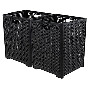 EudokkyNA 2-pack 42 Liters Collapsible Laundry Baskets, Plastic Foldable Hamper Baskets (Black)