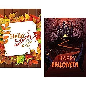 Seasonal Garden Flags Set of 10 Double Sided Halloween Fall Garden Flag, Small Festive Yard Flags for Holiday Outdoor Decorations 12.5x18 Inch for All Seasons and Holidays - Premium Quality Material