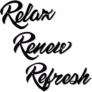 Hotop 3 Pieces Farmhouse Bathroom Metal Wall/ Letter Sign Decor Relax Renew Refresh Metal Sign Wall Art Decor Black Metal Bathroom Wall Decor for Home Decoration