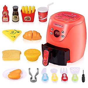 GAGAKU Toy Air Fryer Kids Play Kitchen Playset Accessories,Chefs Pretend Play Food Toys Oven with Light & Sound and Play Food Grill Cooking Utensils,Cooking Toys for 3-8 Year Old Girls Boys Gift