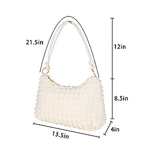 TANJUR Soft Cloth Bag Shoulder Cloud Bag Large Clutch Shoulder Tote HandBag with Zipper Closure for Women (White)