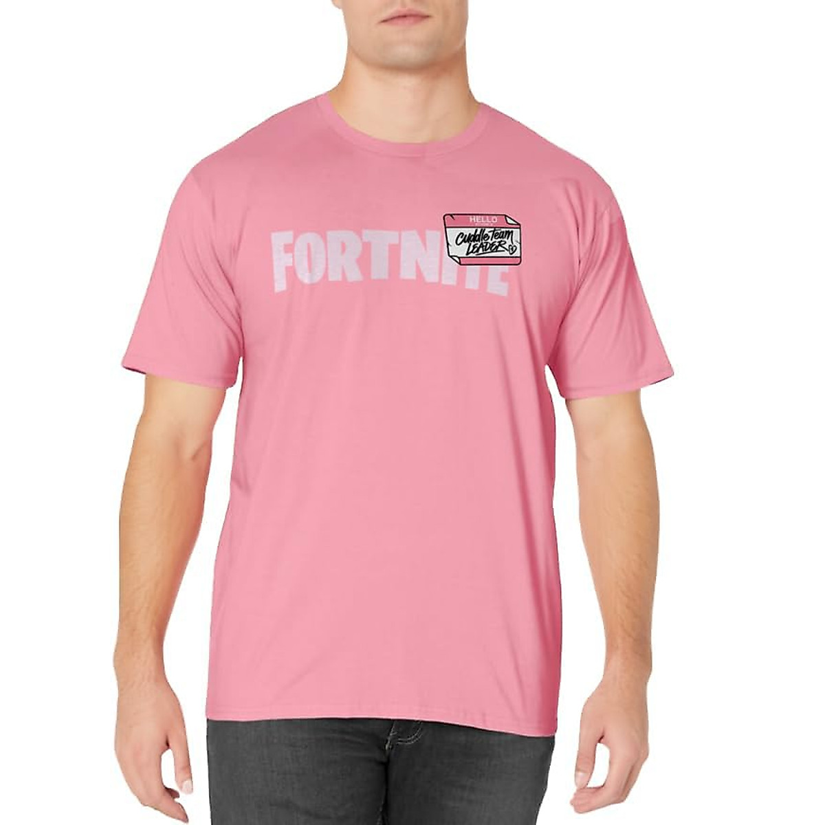 FORTNITE Cuddle Champ & Logo T-Shirt, Unisex-Adults, Pink, Short Sleeve, XS