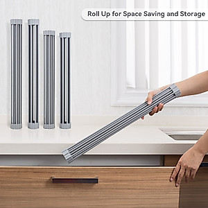 Tiilan Roll Up Dish Drying Rack Over The Sink, Dish Drainer, Heat Resistant Trivet Mat for Kitchen - Full Silicone Coating - Warm Gray, 20.5" x 13"