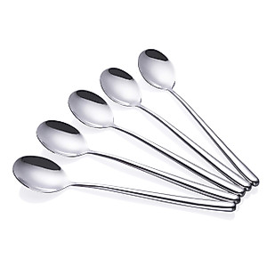 Korean Spoon,Stainless Steel Long Handle Soup Spoons,Long Tablespoon,Coffee Spoon,Silver,Pack of 5 (8.7x1.6 inches)
