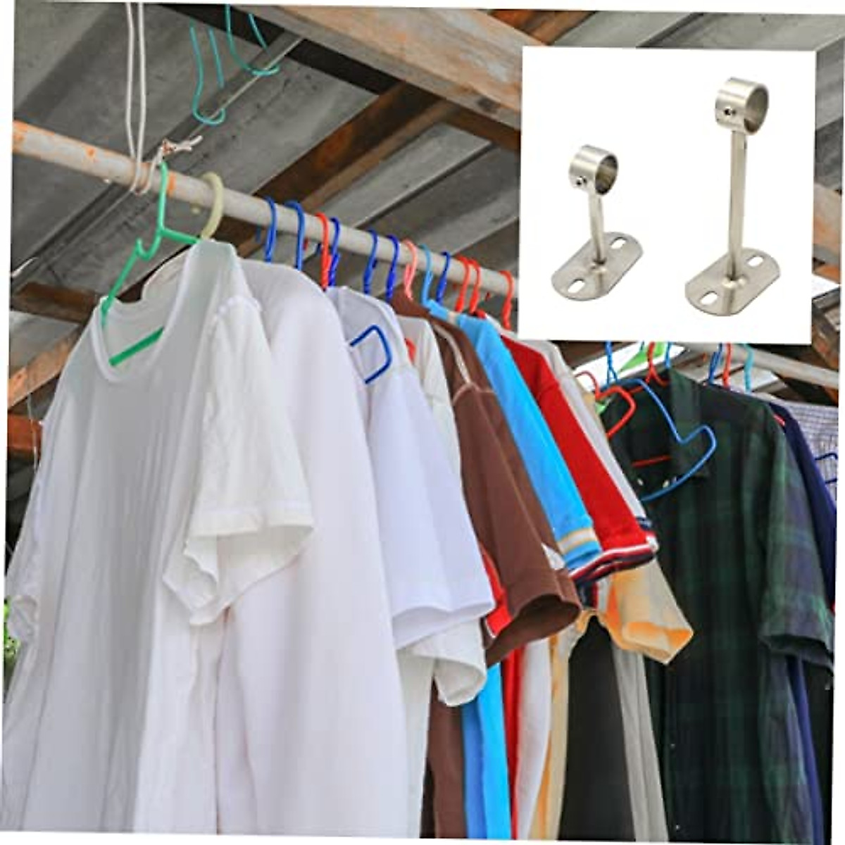 SWOOMEY 2pcs Pole Crane Ceiling Shower Curtain Rod L Brackets Heavy Duty Pipe Supports Ceiling Mount Brackets Closet Pole Ceiling Bracket for Curtain Rod Shower Curtain Rod Socket Silver