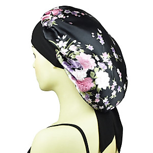 Silk Bonnet Satin Bonnet for Sleeping Curly Hair Cover Sleep Cap Silk Night Caps for Women Large Silk Sleep Bonnet with Tie