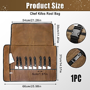 Knife Roll,Knife Bag,Knife Case,Waxed Canvas Chef Knife Bag,Portable Knife Roll Bag With 10 Slots Plus 1 Zipper Pockets Can Hold Home Kitchen Knife Tools Up To 18.8”,Heavy Duty Knife Bags For Chefs