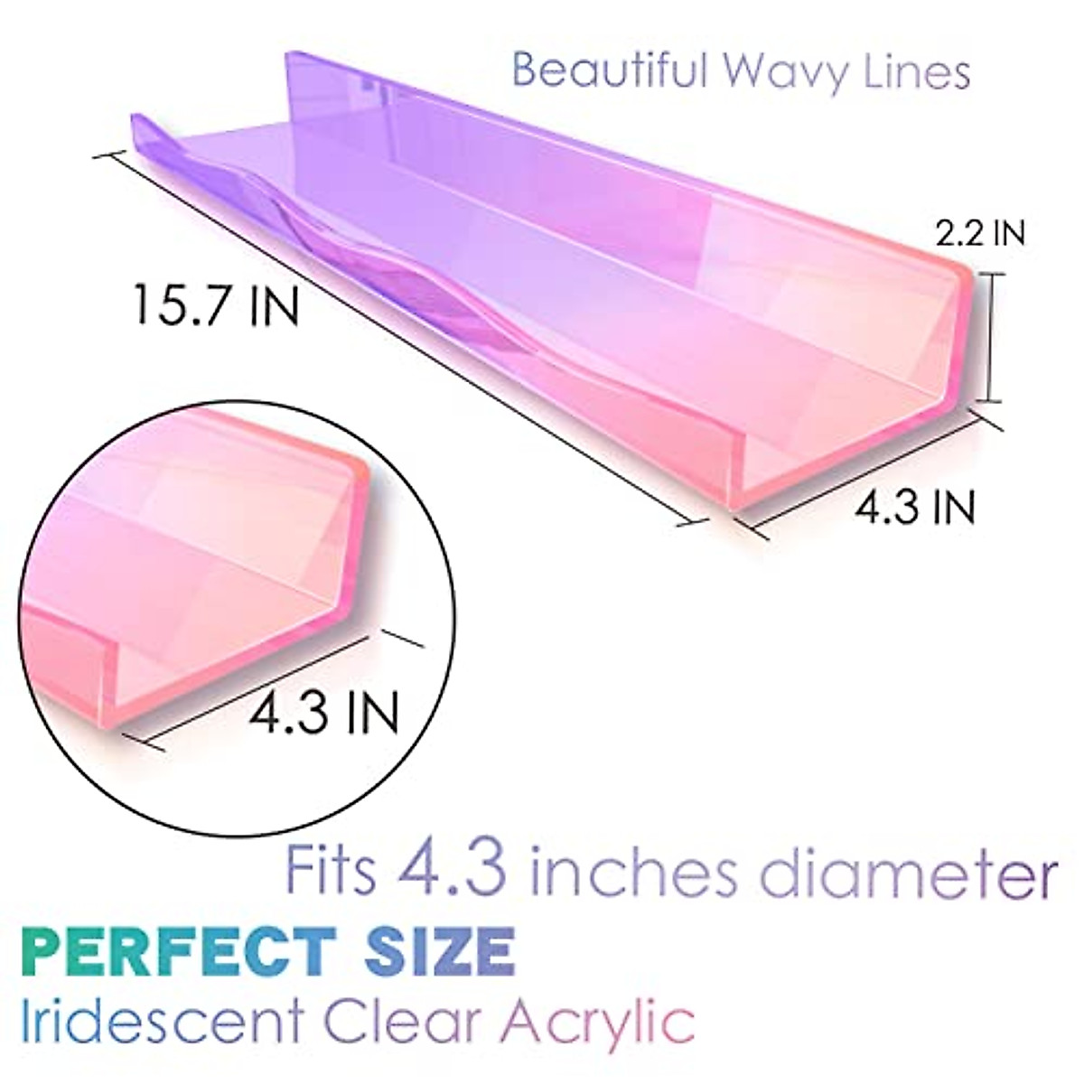 YMVV Large Iridescent Clear Acrylic Wall Mounted Floating Shelf,Room Wall Display Bookshelf,Modern 15.7 in Thickened Bathroom Storage Ledge Shelves Toy Display Organizer Decor 4 Pack