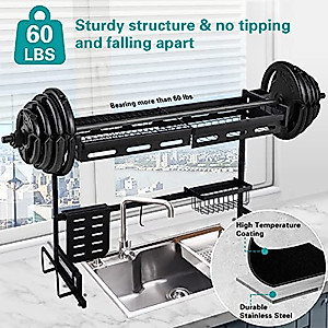 rotinyard Over The Sink Dish Rack, Adjustable (25.6”-33.8”) Dish Rack Over The Sink, Rust-Resistant 2-Tier Dish Drying Shelf Over The Counter for Kitchen Organizer, Space Saver, Black