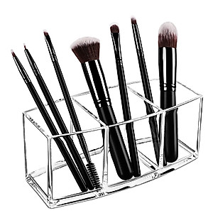 Syntus Makeup Brush Holder Organizer, Acrylic 3 Slot Large Capacity Cosmetic Brushes Storage Box, Clear
