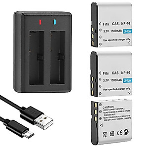 GEEKAM NP-40 Battery Pack, 1500mAh Rechargeable Battery(3-Pack) with USB Dual Charger for Video Camera Camcorders