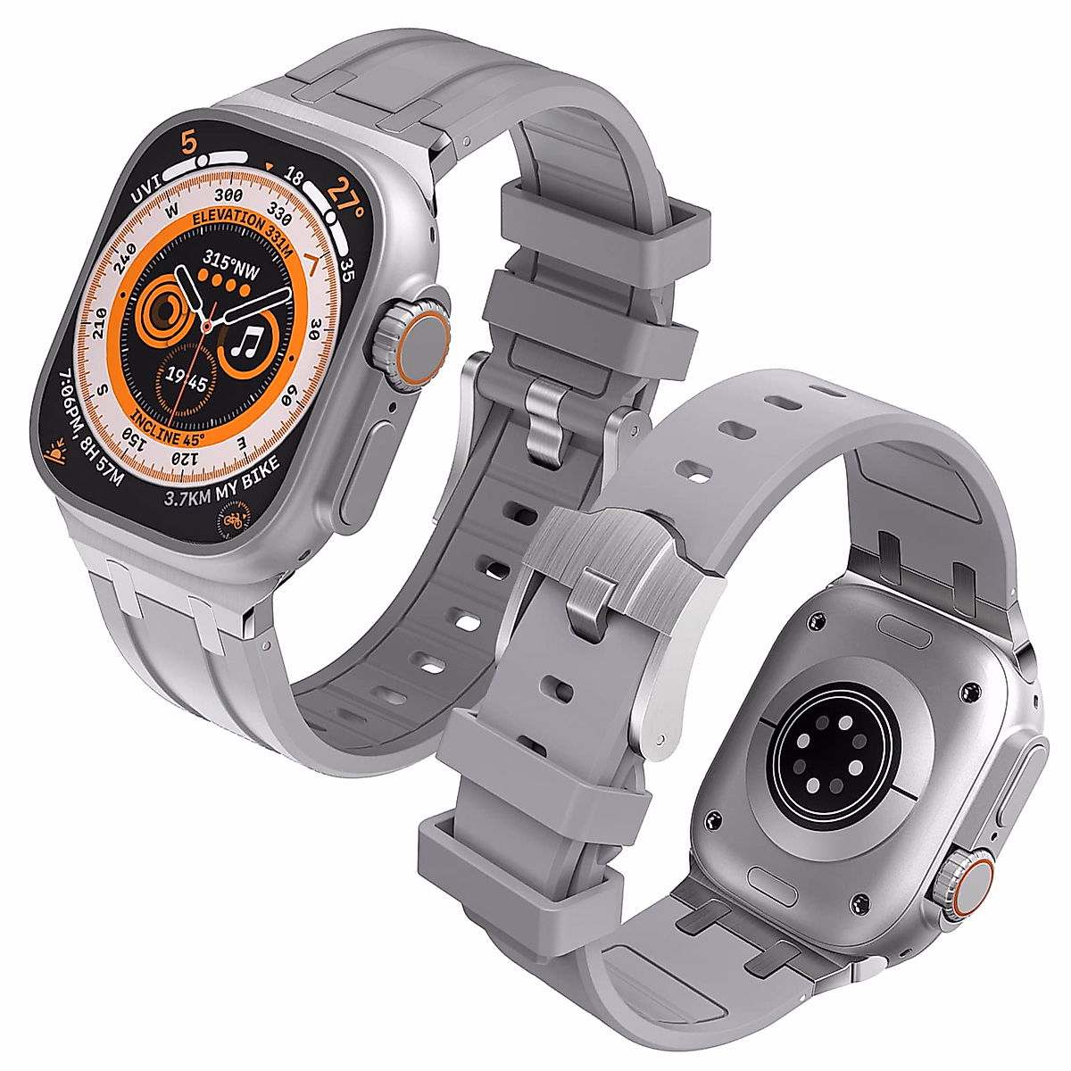 Sport Liquid Silicone Rubber Band with Stainless Steel Adapter for Apple Watch Ultra 49mm 45mm 44mm 42mm for Men, Durable Replacement Strap for iWatch Ultra, AP Rubber Watch Band for Watch Ultra 2 SE 9 8 7 6 5 4 3 2 1