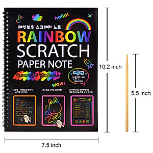 MEMX Scratch Art Books for Kids, 2 Pack Rainbow Magic Scratch Paper Black Scratch it Off Art Crafts Notes Boards Sheet with 2 Wooden Stylus for Best Gifts