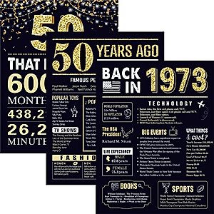 50 Years Ago 50th Birthday Wedding Anniversary Poster 3 Pieces 11 x 14 70s Party Decorations Supplies Large Sign Home Decor for Men and Women ( Back in 1973 - 50 Years)