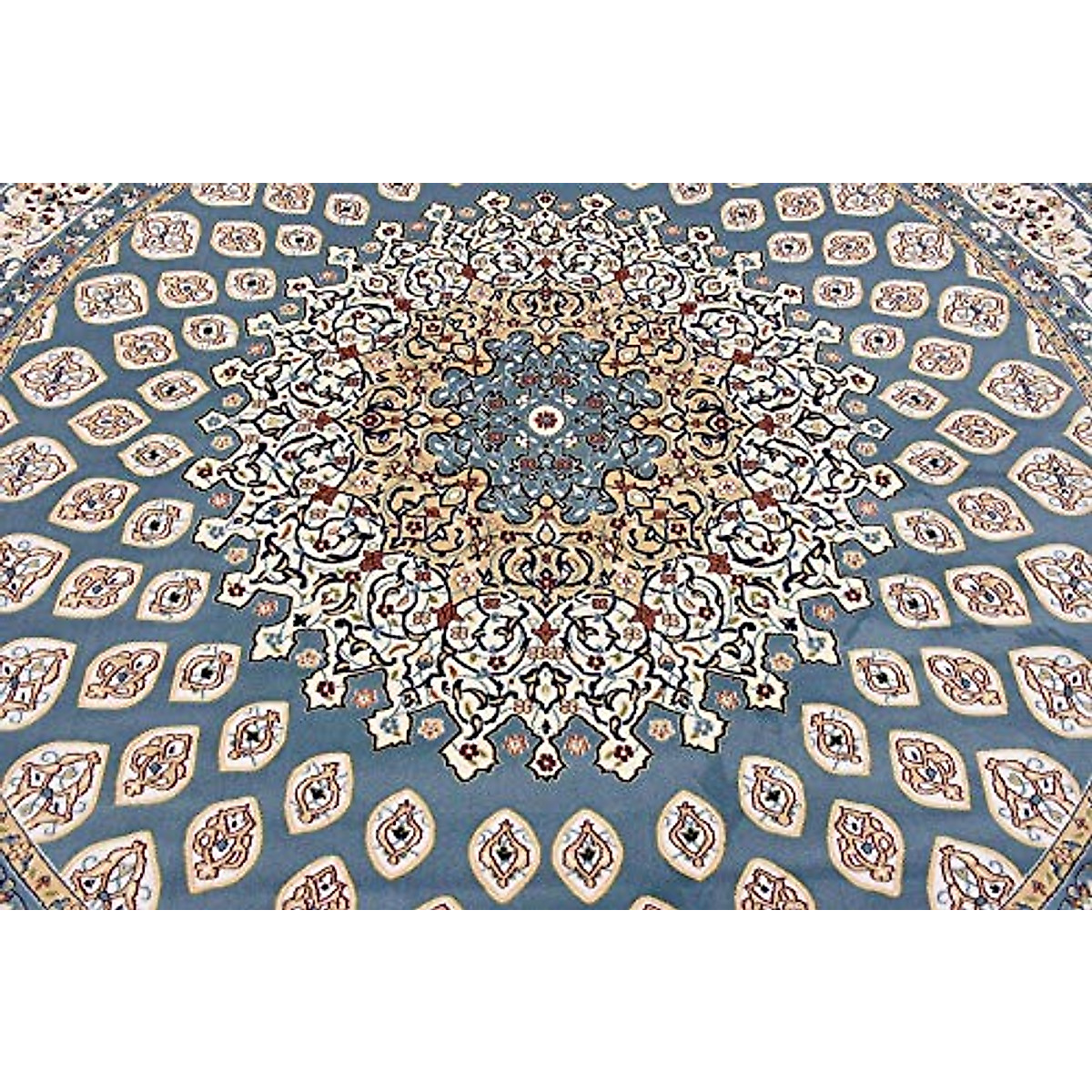 Unique Loom Narenj Collection Classic Traditional Textured Medallion Pattern Design Area Rug, 10' Round, Blue/Burgundy