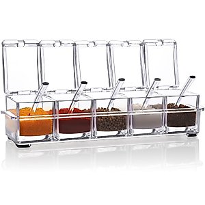 V·RESOURCING Clear Seasoning Box, 5 Pieces Clear Seasoning Storage Container for Spice Salt Sugar Cruet,Condiment Jars with Spoons