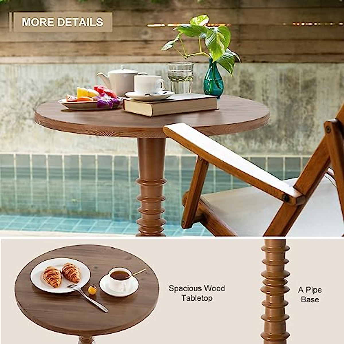 FURNDOOR Outdoor Rocking Chair with Table - Wooden Wagon Wheel Rocking Chairs Patio Double Rocker Chair Wood Patio Bistro Set for Porch Bench, Rustic