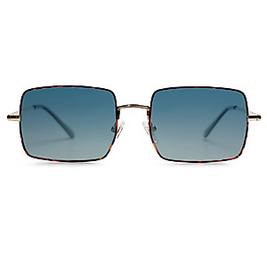 SOJOS Rectangle Polygon Polarized Sunglasses for Women Men Retro Classic Vintage Shades SJ1168 Blue Lens