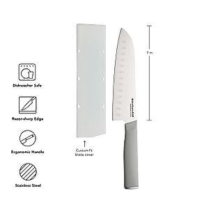 KitchenAid Classic Santoku Custom-Fit Cover, Sharp Kitchen Knife, High-Carbon Japanese Stainless Steel Blade, 7 Inch, Gray