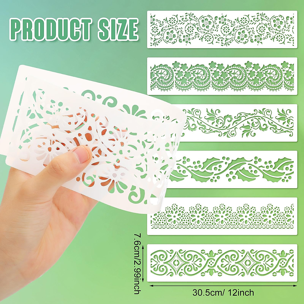 Ctosree 16 Pcs Flower Border Stencil Flower Stencil Template Reusable DIY Art and Craft Cake Decorating Templates Floral Edge Baking Tool for Crafts Painting on Wood, Canvas Paper, Fabric, 3 x 12 Inch