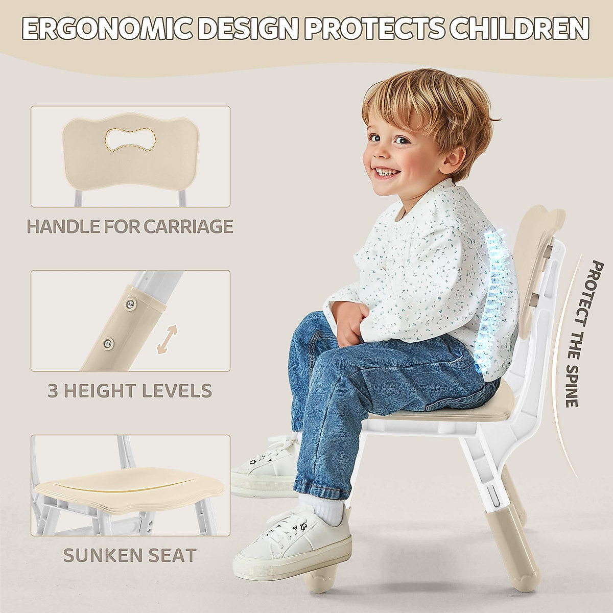 CuFun Kids Table and Chairs Set, Height-Adjustable Toddler Table and Chairs Set for Age 3-8, 31.5''Lx23.6''W Graffiti Desktop, Kids Activity Table for Daycare, Classroom, Home (Natural-Wood, 4 Chairs)