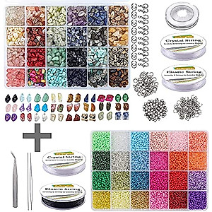 EuTengHao 14523 Irregular Chips Stone Beads Natural Gemstone Beads Kit Glass Seed Beads Small Craft Beads Small Beads for DIY Bracelet Necklaces Earring Crafting Jewelry Making Supplies
