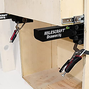 Milescraft 1341 Drawer Jig – Reversible Drawer Slide Jig for Drawer Installation – Easy-Align Tabs, Fences, and Level Position the Jigs for Accurate Support. Non-Marring Rubber to Protect Cabinets