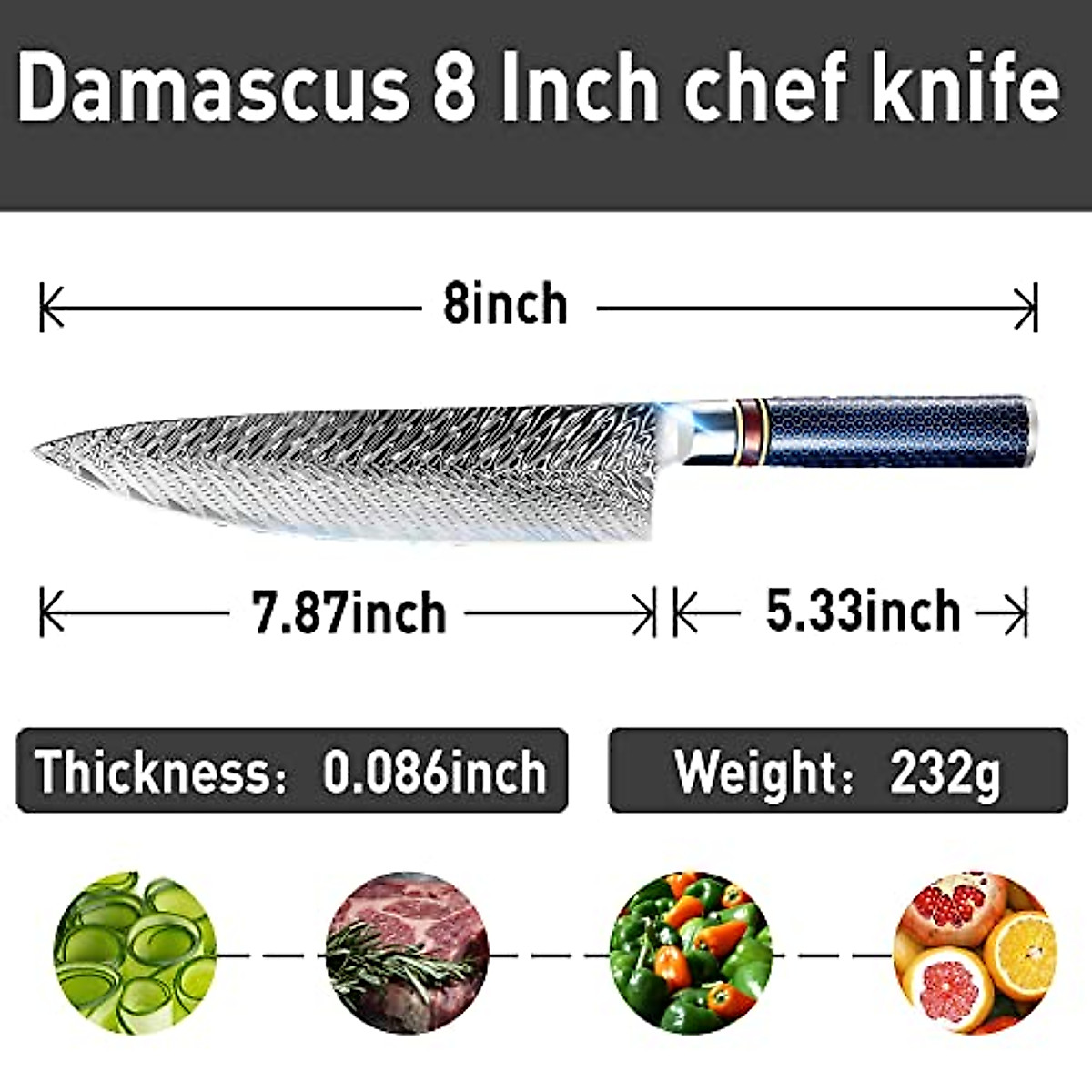 WeKit Chef Knife 8 Inch, Damascus Chef Knife Japanese VG10 Kitchen Knife Sharpest 67-Layer High Carbon Stainless Steel knife, Pro Cooking Knife, Meat Cutting Gyuto Chef Knife with Sheath