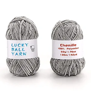 2PCS Soft Chenille Yarn Blanket Yarn,Velvet Yarn for Knitting,Fancy Yarn for Crochet,Crochet Yarn for Sweater/Hat/Blankets/DIY Craft(Grey)