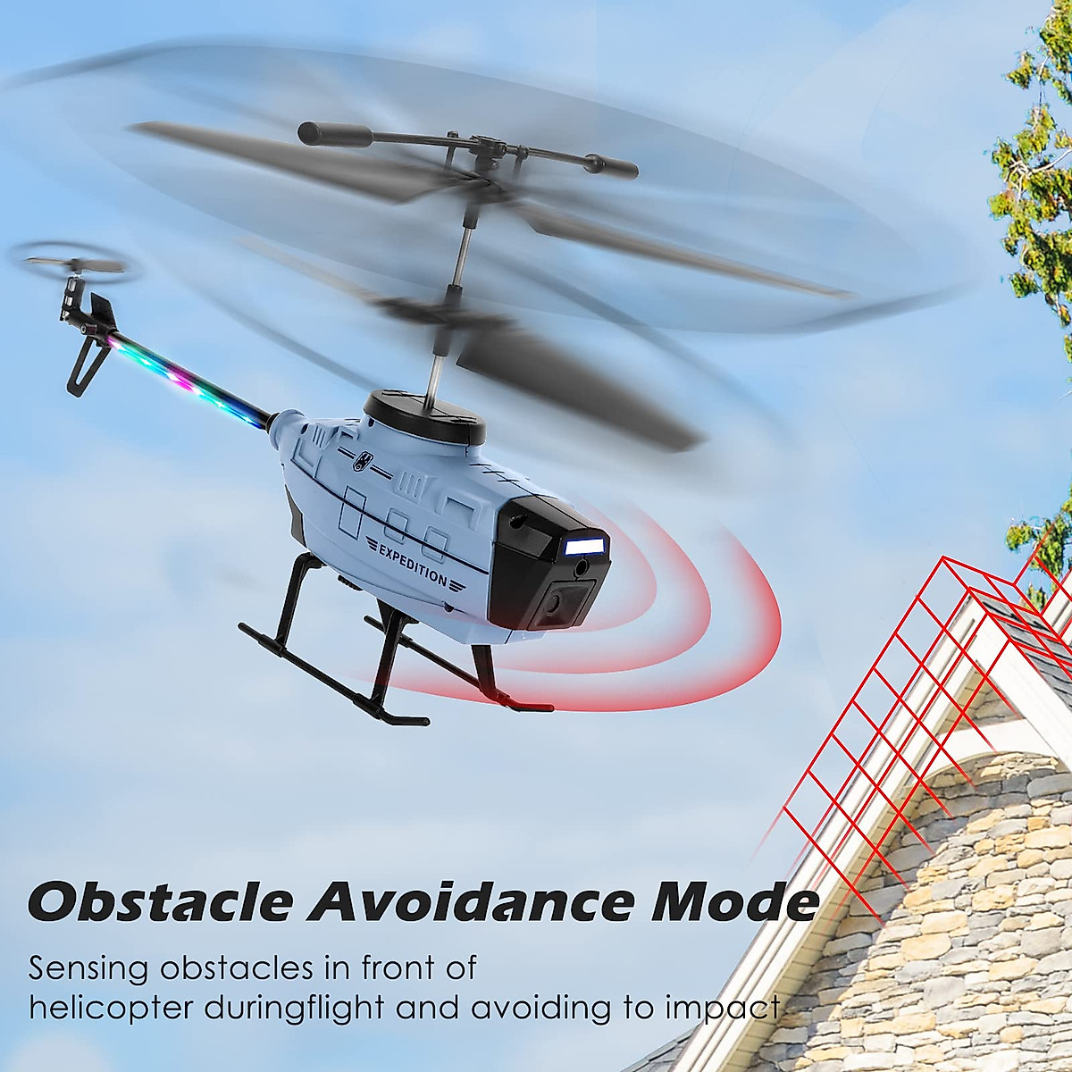 VATOS Remote Control Helicopter, 2.4GHz Obstacle Avoidance Aircraft with Altitude Hold and LED Light, 3.5CH RC Helicopter with Gyro Stabilizer, Support One Key Take Off/Landing Indoor to Fly