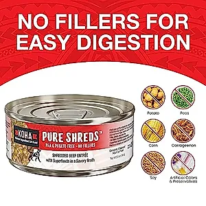 KOHA Pure Shreds Beef Entrée for Cats, Single Meat High Protein Wet Cat Food, 5.5oz Cans (Pack of 12)