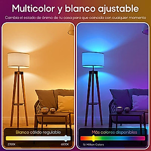 Smart Light Bulbs,A19 E26 RGBCCT Wi-Fi Color Changing Led Light Bulb Compatible with Alexa & Google Home,Music Sync 16 Million DIY Colors Dimmable Alexa Light Bulb,No Hub Required 2.4Ghz Only 2Pack