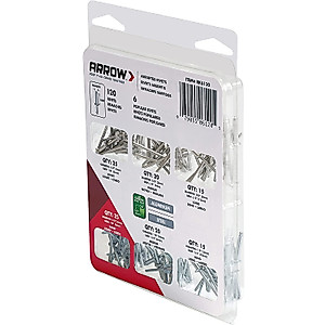 Arrow RK6120 Pop Rivet Assortment Kit for Metal, Fabric, Leather, and Auto Repair, Aluminum and Steel, 1/8-Inch, 120-Pack