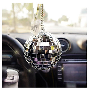 Disco Ball Car Accessory,Mirror Disco Ball Hanging,Car Disco Ball,Disco Car Charm, Rear View Mirror Hanging Accessories (Silver(1.9inch))